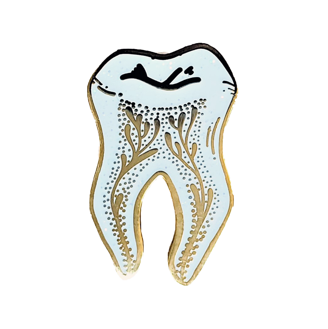 Gold Tooth Enamel Pin — Two Photon